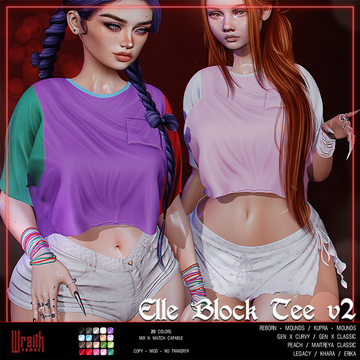 Second Life Marketplace - - wraith - Elle Block Tee v2 - Gen X Curvy
